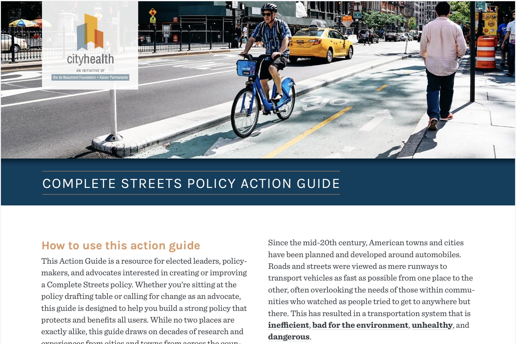 CityHealth Complete Streets Policy Action Guide - de Beaumont Foundation